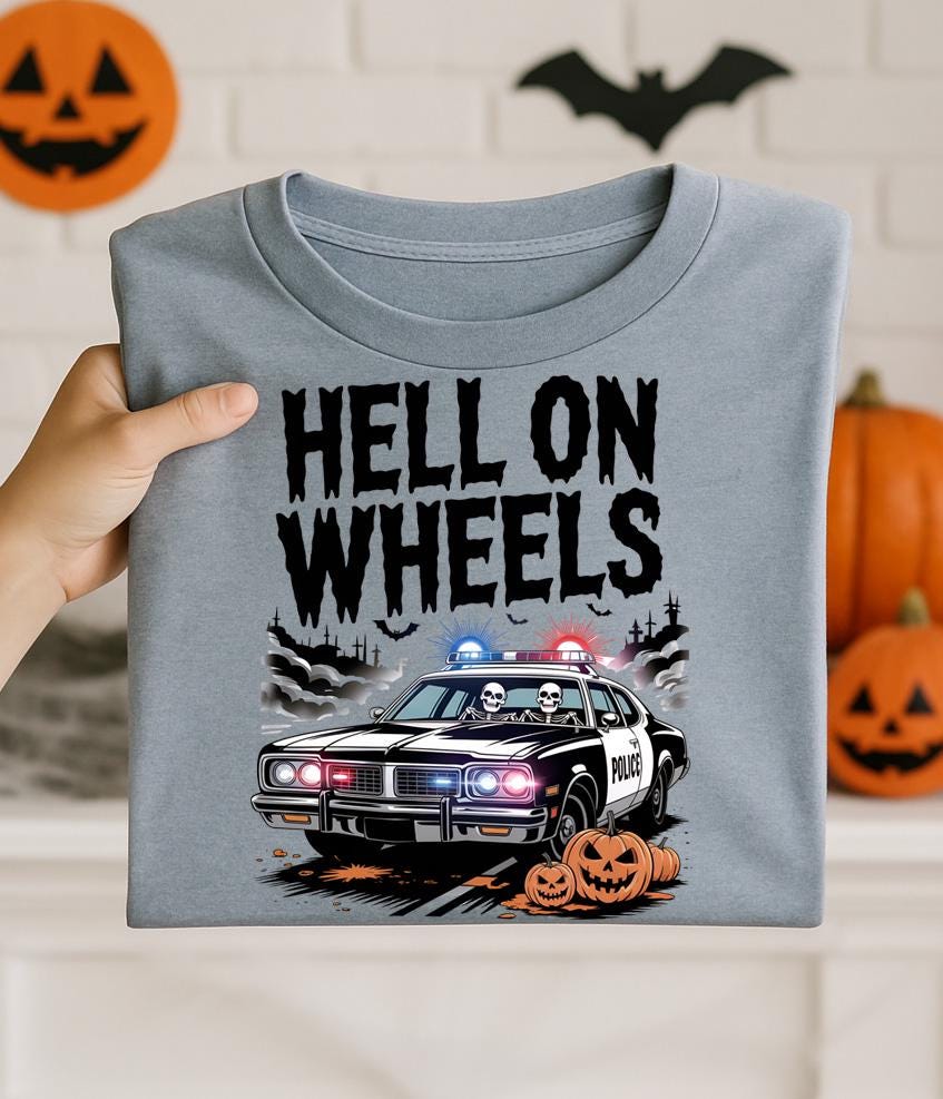 Halloween Retro Police Car Clipart PNG, Spooky Skeleton Cop Patrol 70s ...