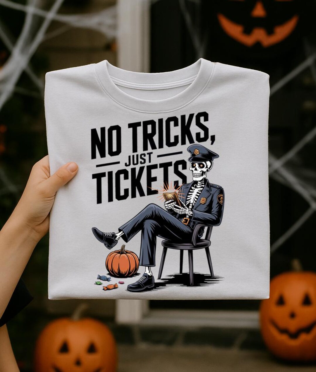 No Tricks Just Tickets PNG, Halloween Police Skeleton Clipart, Funny ...