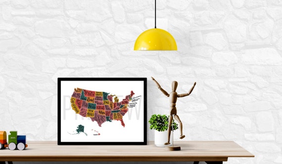 United States Map US Map Digital Print Printable Map - Etsy