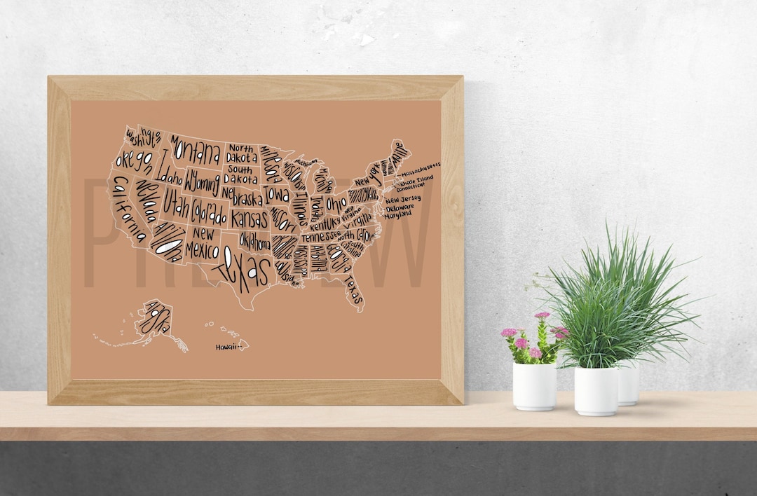 United States Map | US Map | Digital Print | Printable Map | Decor ...