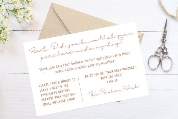 EDITABLE Thank You Card Printable Thank You for Your Order | Etsy