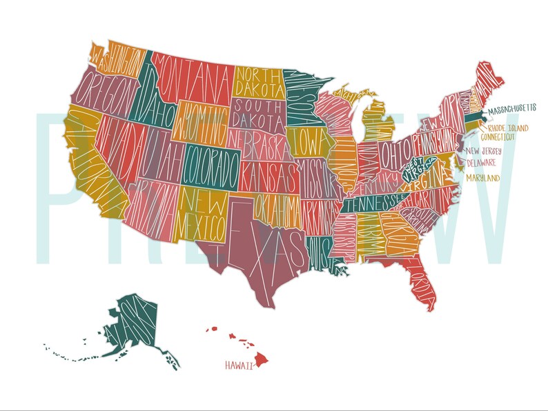 United States Map | US Map | Digital Print | Printable Map | Decor ...