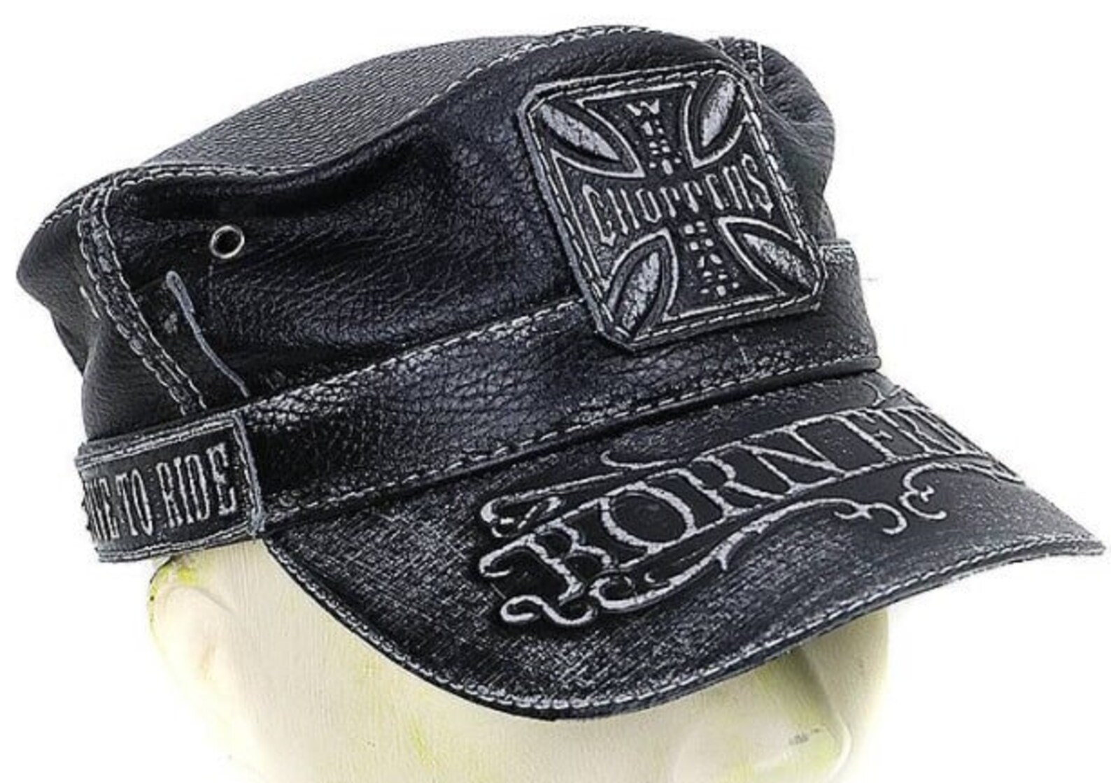 Cap Natural Style XXXL...S Size Genuine Leather Hat Colfskin Bikers ...