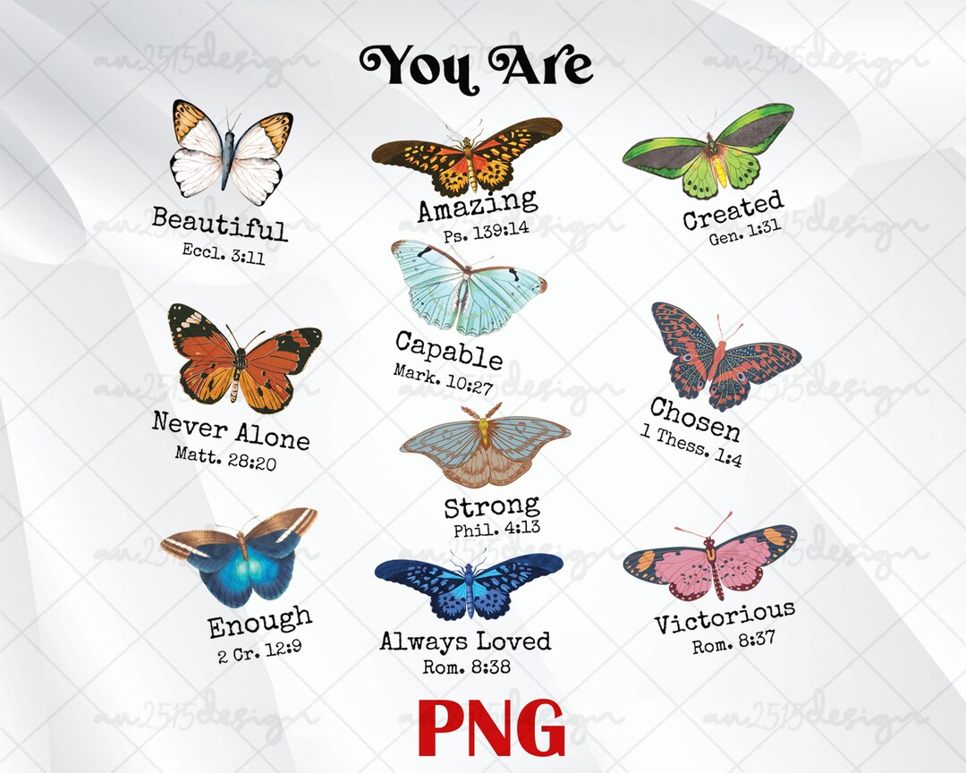 Butterfly Bible Verse Sublimation PNG, Inspiration Bible, Christian ...
