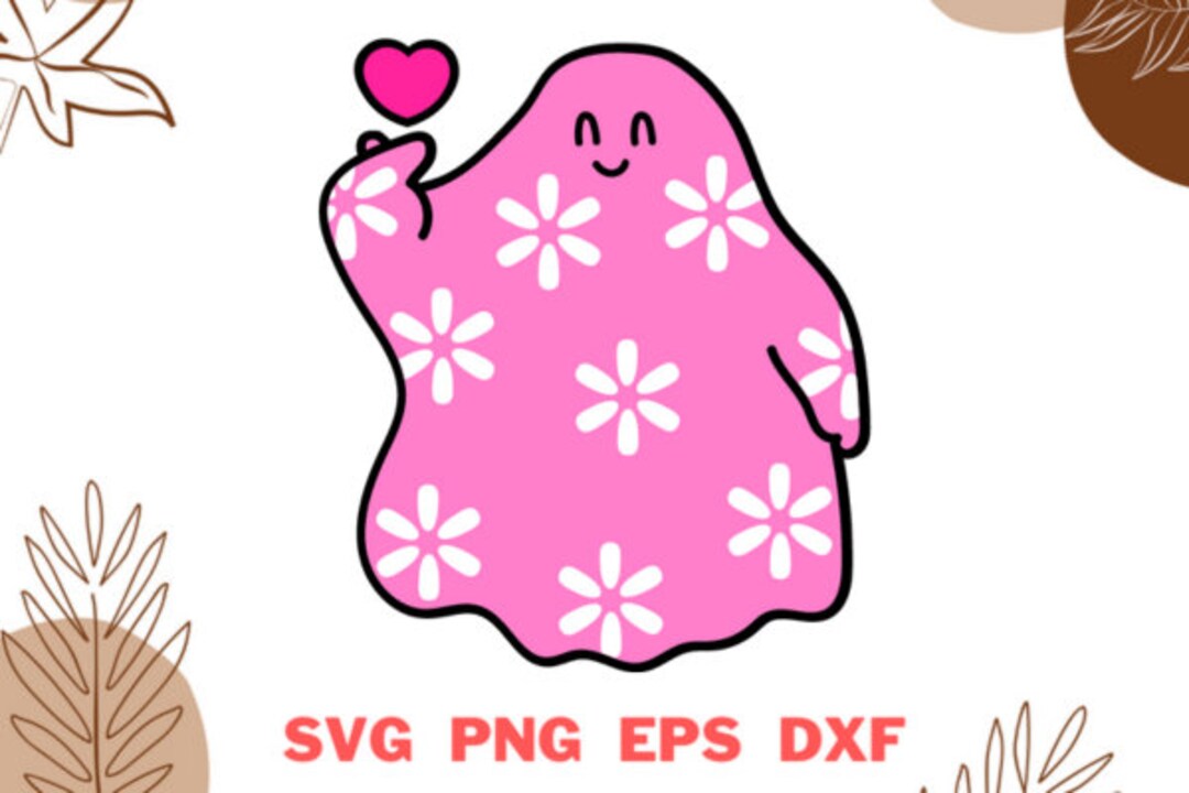 Boo Pink Mini Heart Halloween SVG, PNG, Cute Ghost Pink Flower Minimal ...
