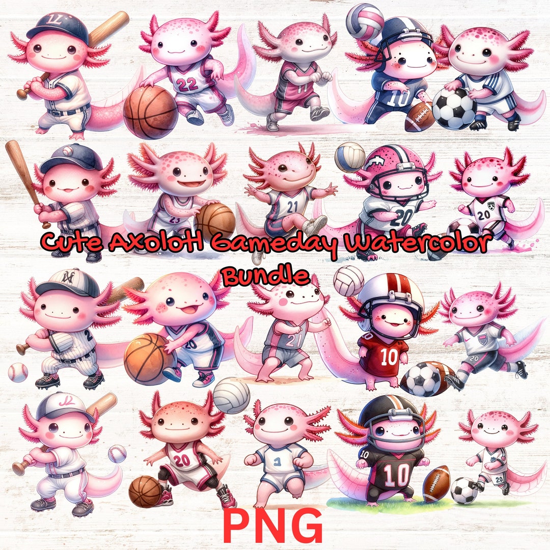Axolotl Sports Bundle PNG, Cute Axolotl Baseball, Axolotl Football ...
