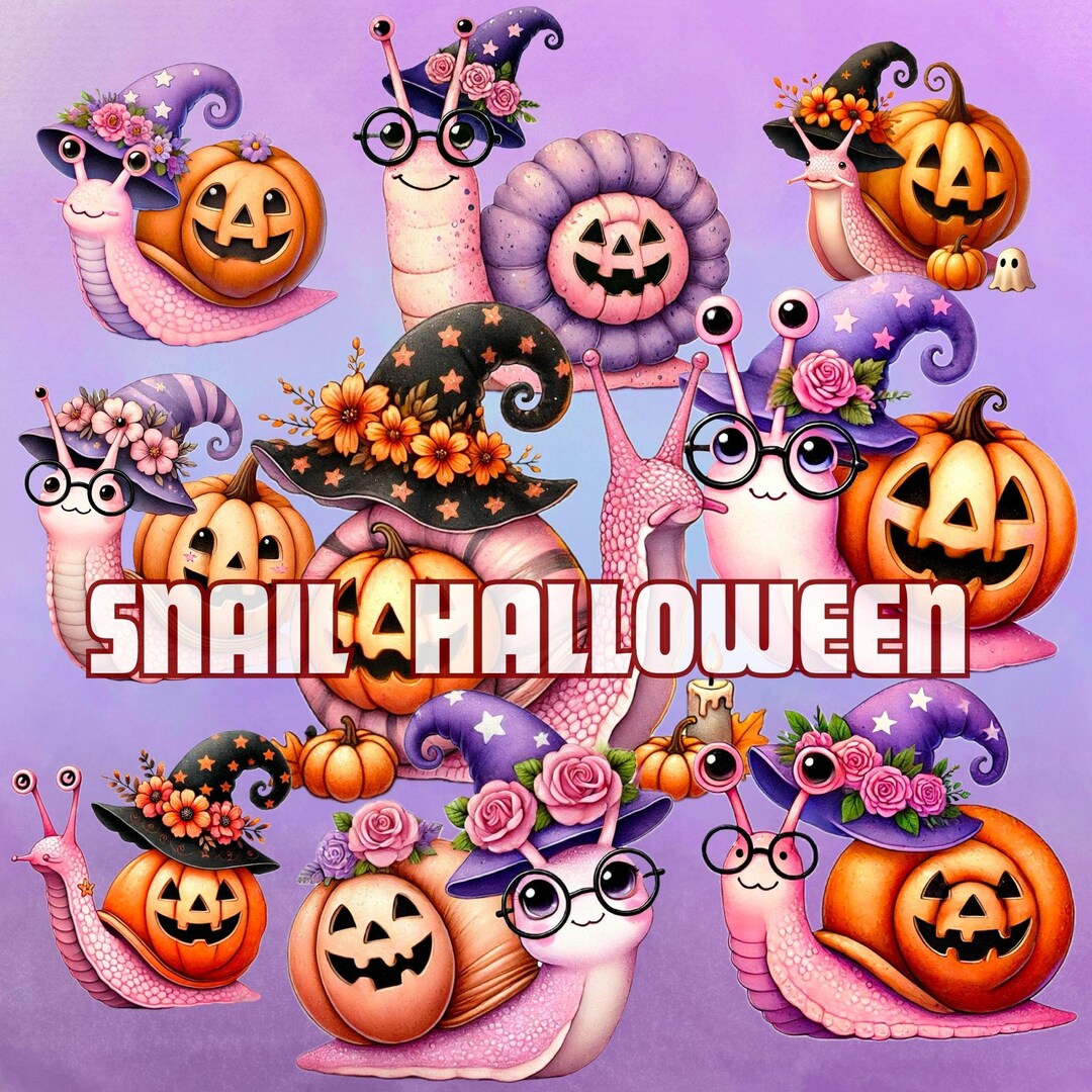 Cute Halloween Snail PNG Clipart Bundle With Witch Hats and Pumpkins ...