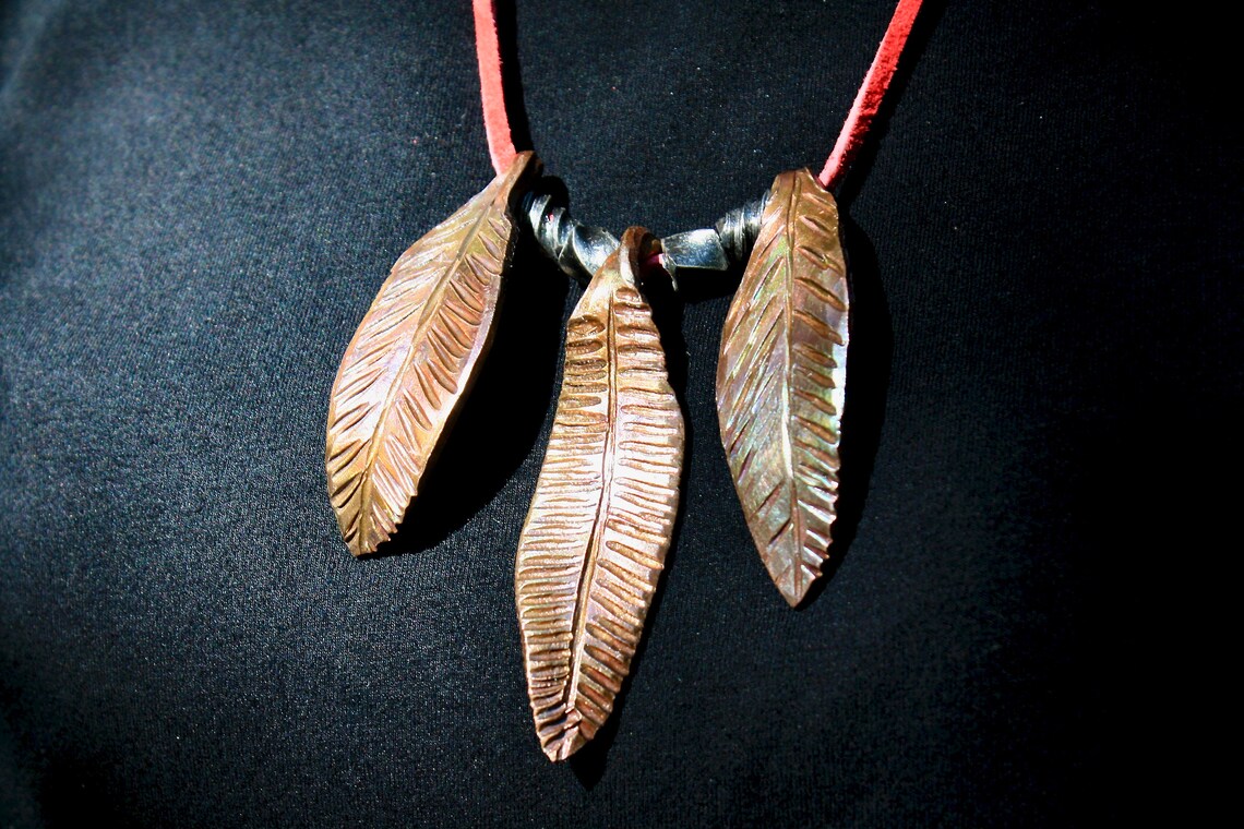 Seminole Necklace, Copper Feathers and Beads - Etsy