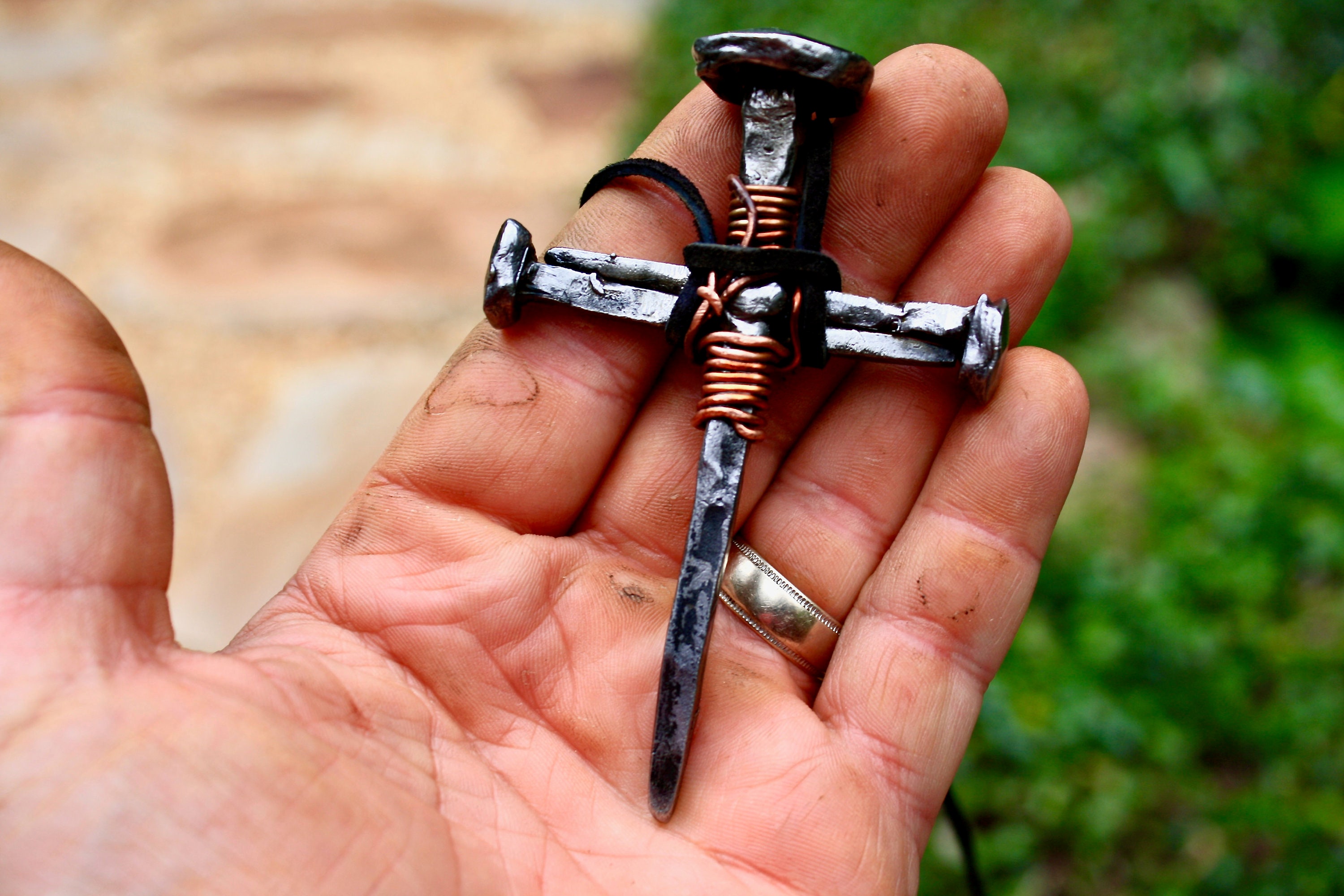 Large Cross Pendant Three Nails One Cross | Etsy