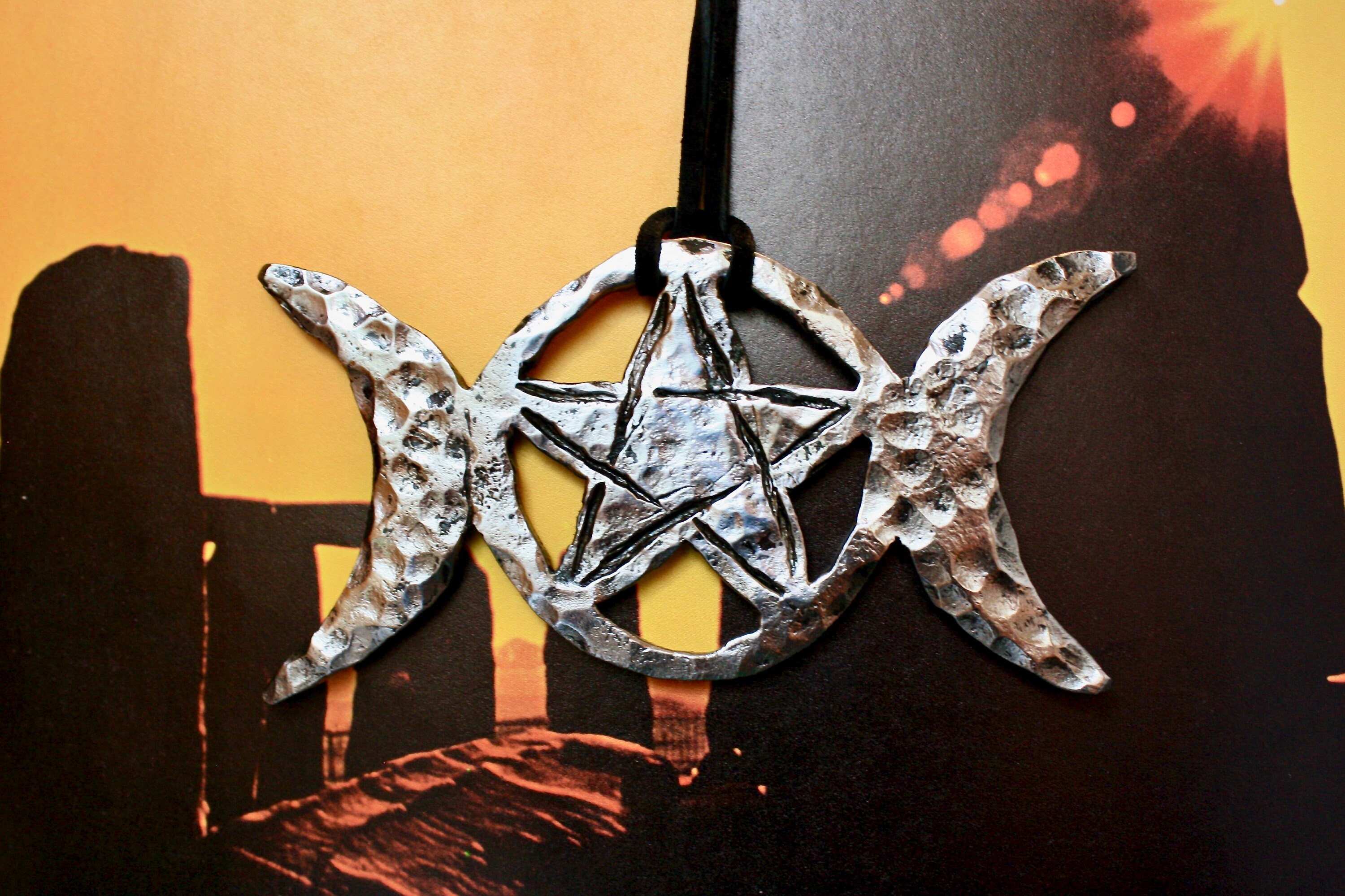 Large Crescent Moon Pentagram Pendant | Etsy