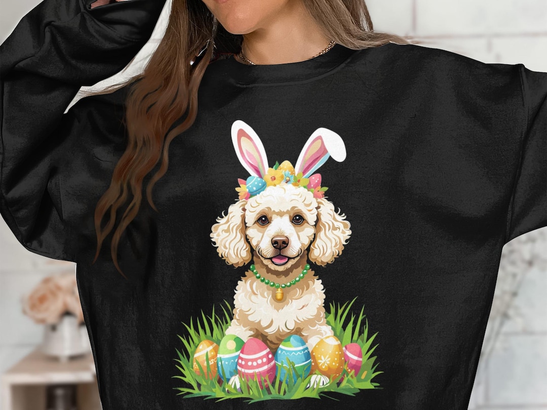 Poodle With Easter Bunny Ears & Easter Eggs, Festive Springtime ...