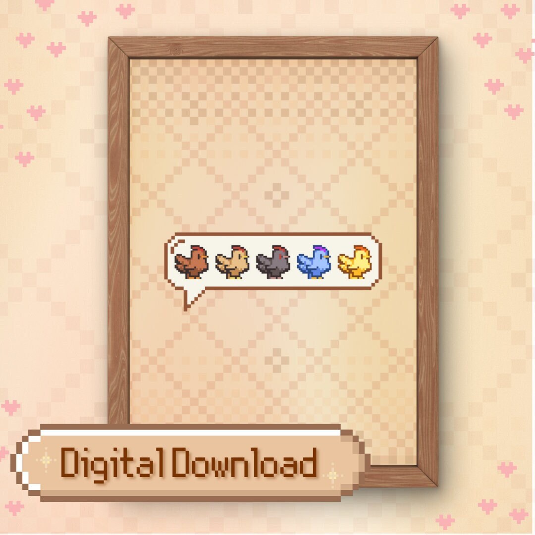 Stardew Valley Printable Wall Art, Pixel Chickens, Instant Digital ...