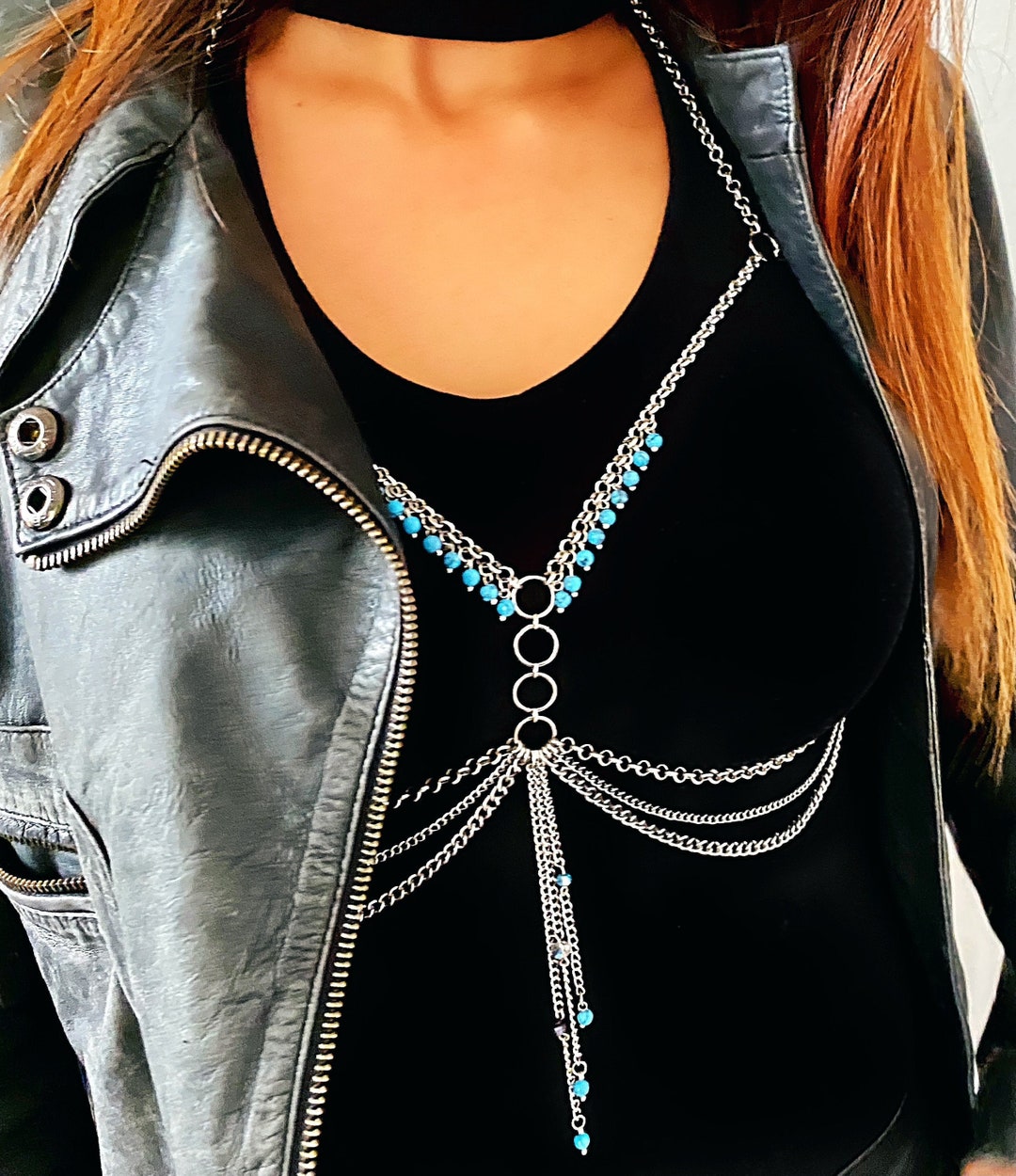 Sleek Silver Chest Body Chain With Blue Stones: Bra-like Design - Etsy