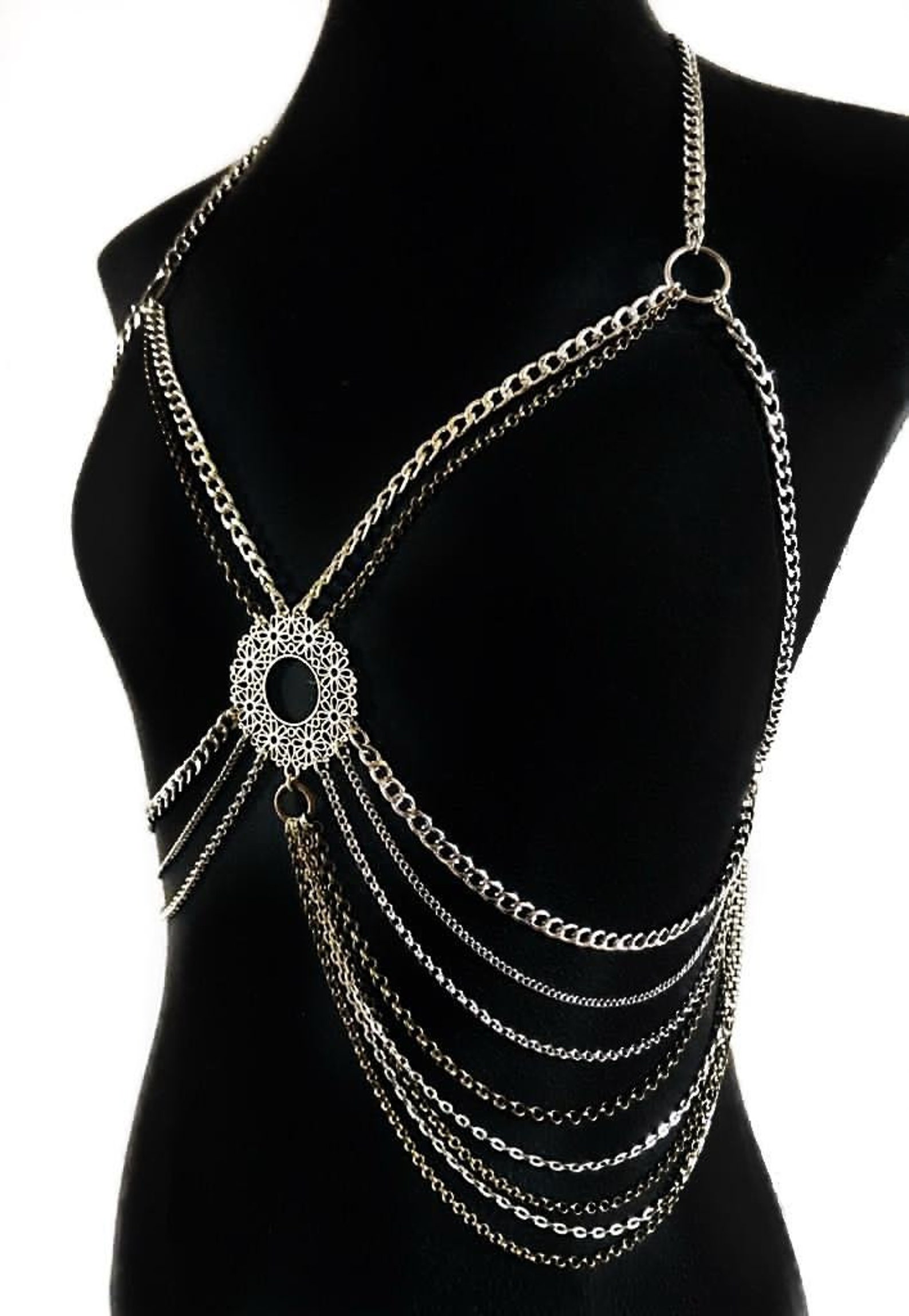 Sensual bra bralette chain bikini body jewelry body chain | Etsy