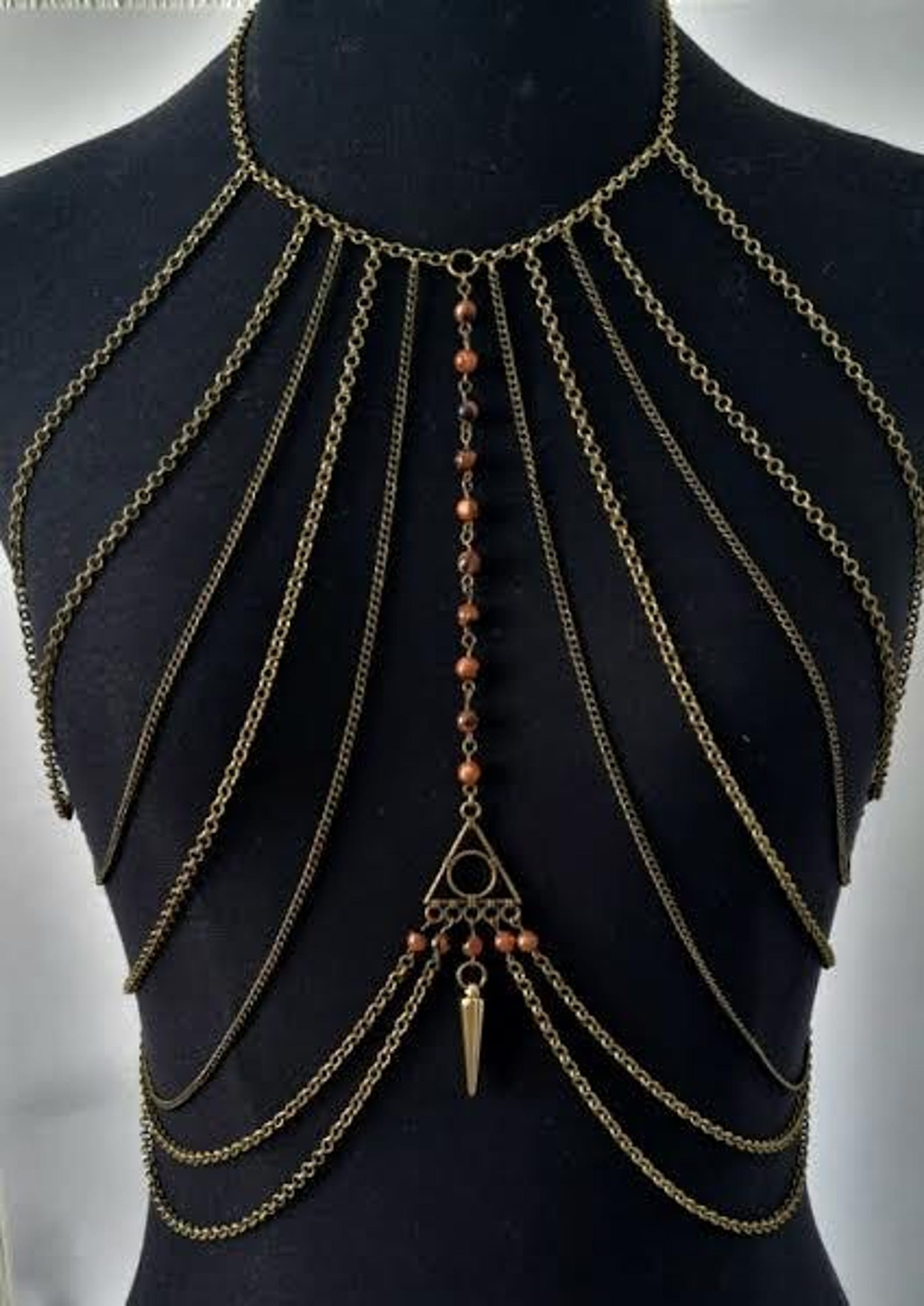 Bronze Layered Body Chain – Unisex Harness Top With Brown Stones - Etsy