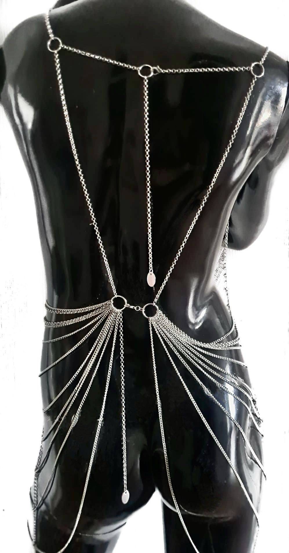 Silver Metallic Full Dress Layered Body Chain Unisex Chest | Etsy