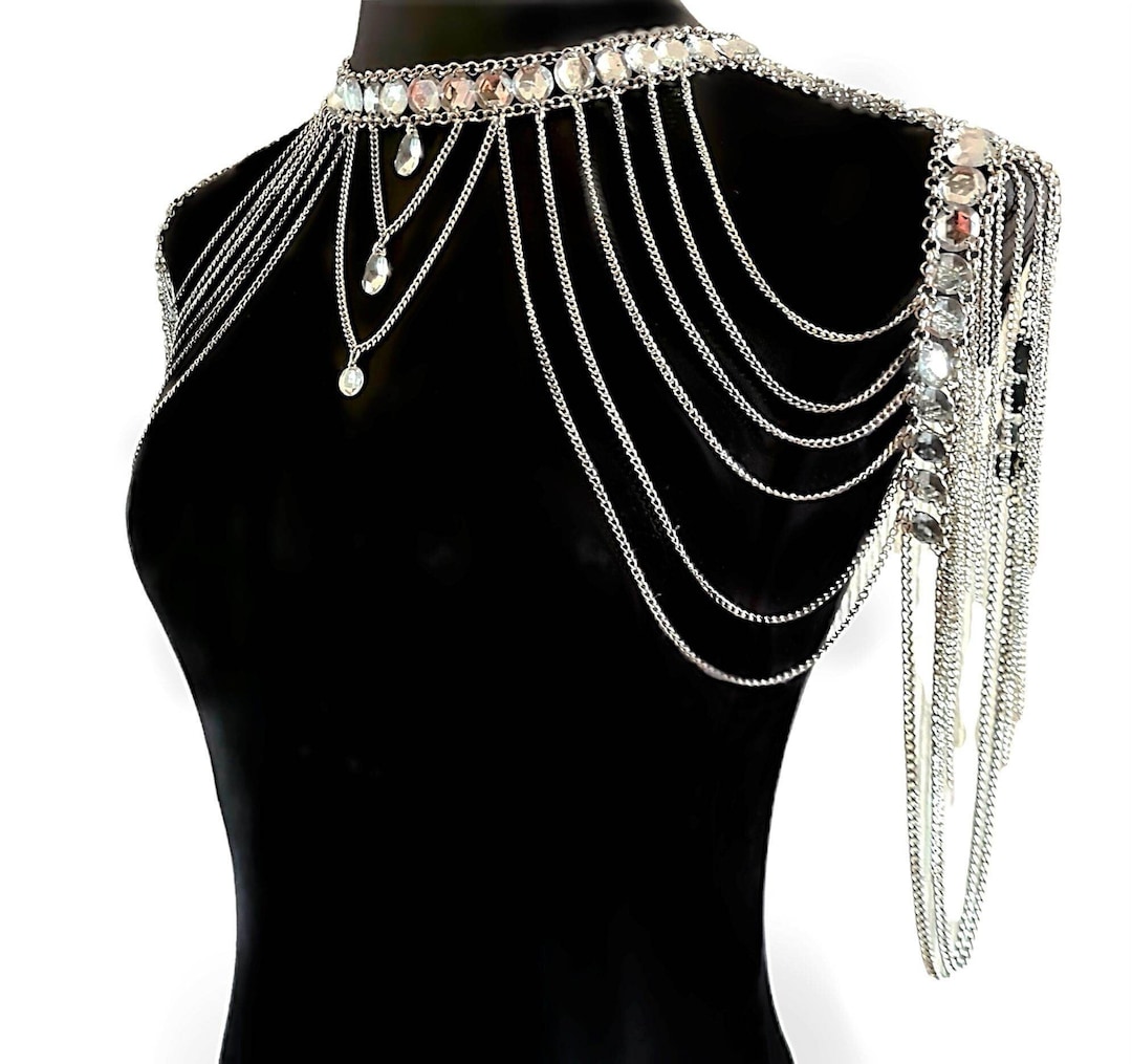 White Sparkle Shoulder Elegance: Unisex Body Chain - Etsy