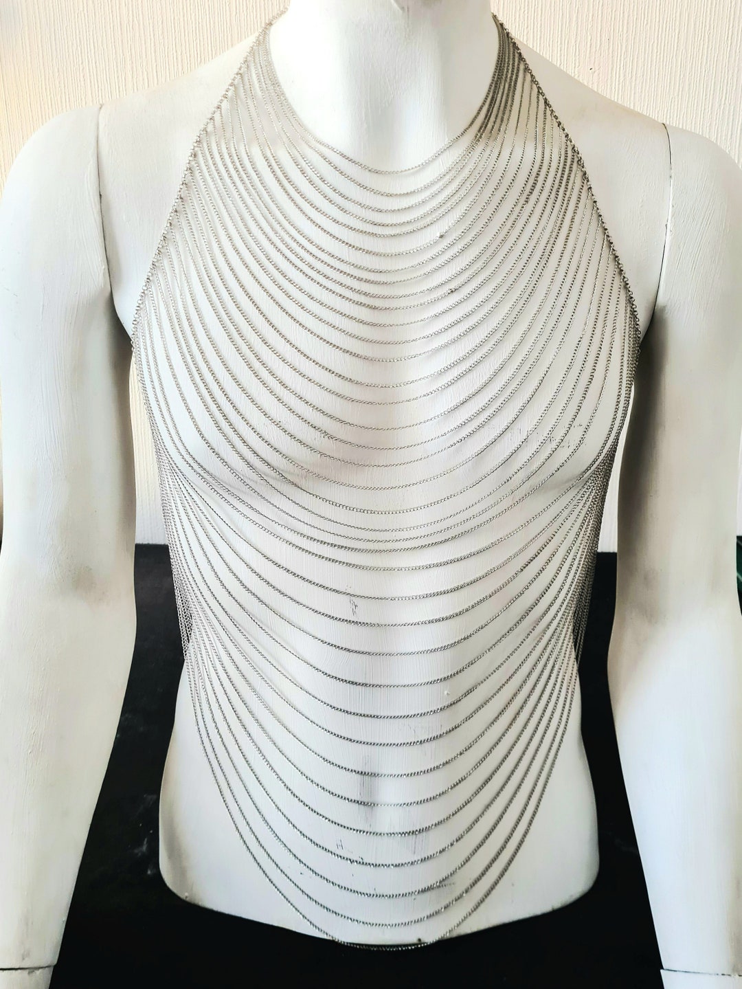 Full Body Chain, Unisex Metal Bra, Silver Chest Necklace, Intimate Body ...