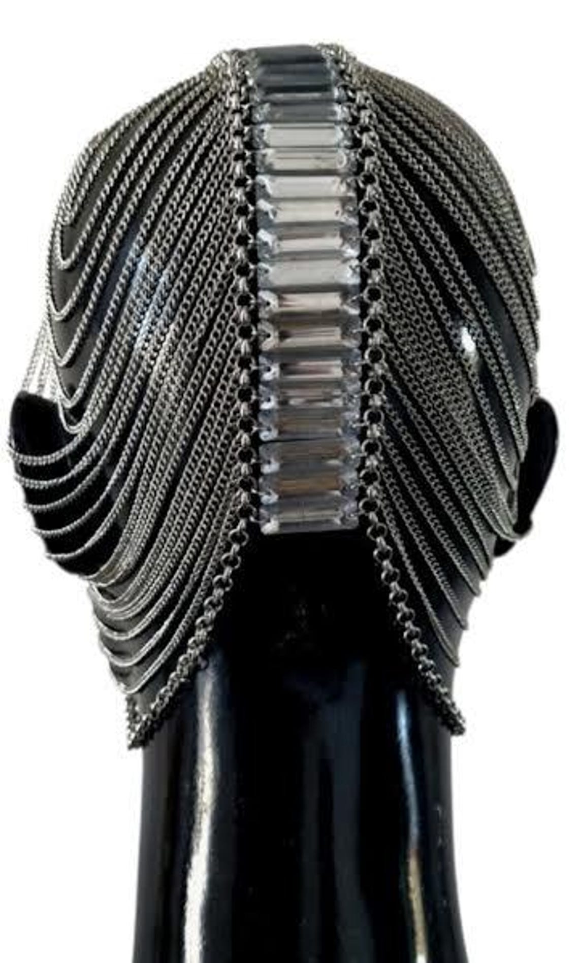 Gothic Crystal Chain Headpiece – Silver Cyberpunk Head Jewelry - Etsy