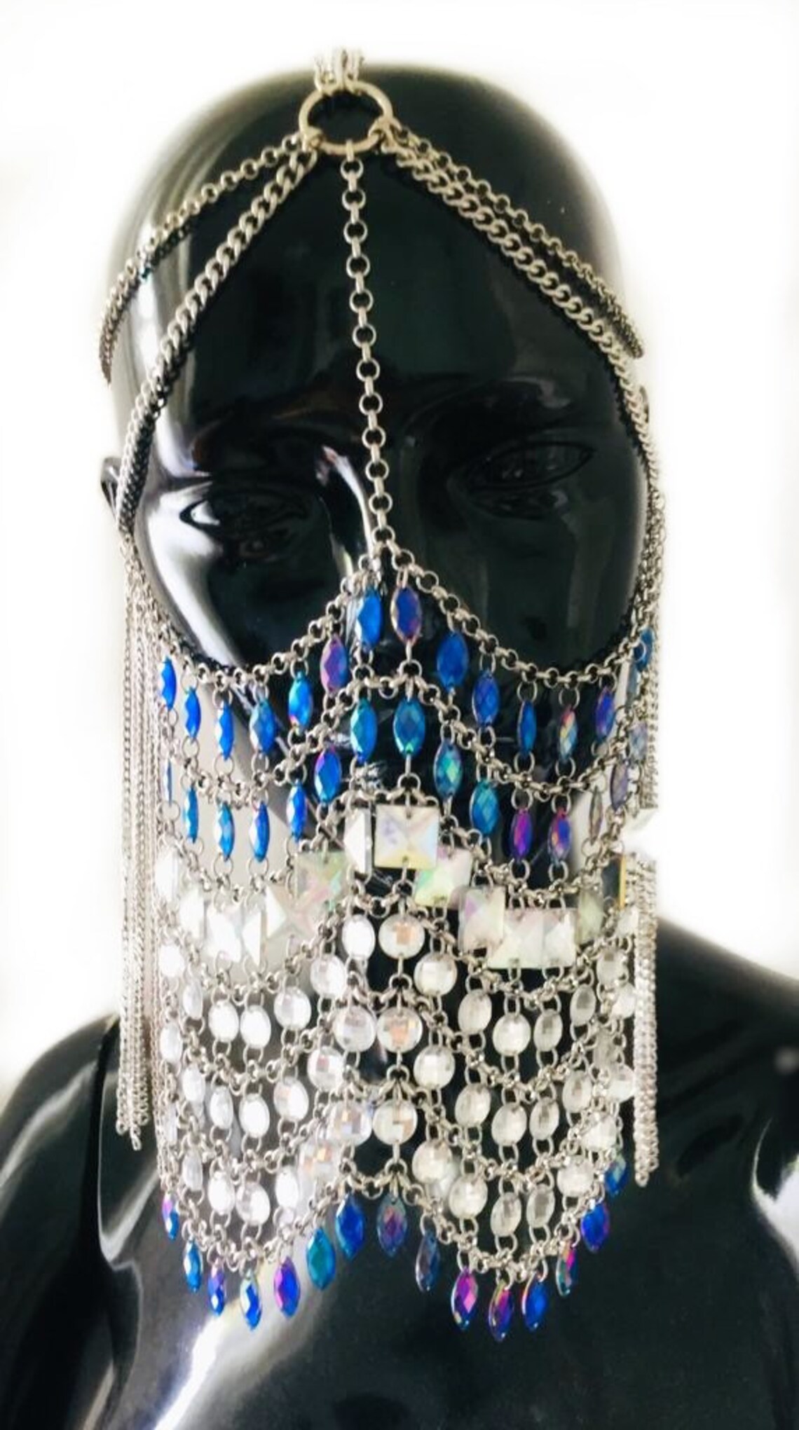 Blue Metallic Belly Dance Crown With Face Chain – Festival Headpiece - Etsy