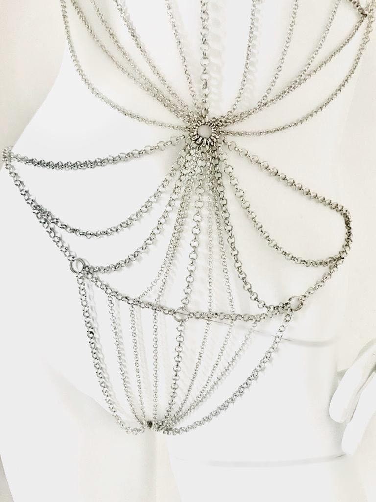 Handmade Silver Chain Bra: Unisex Festival Body Harness - Etsy