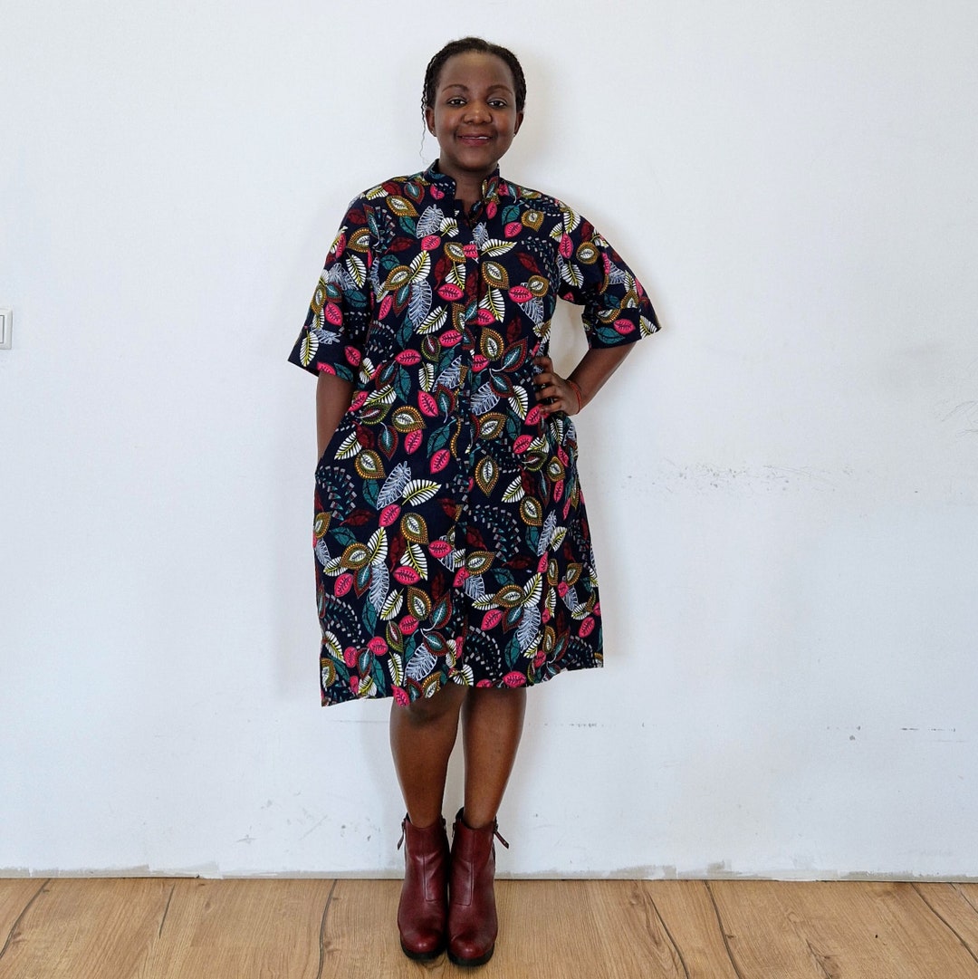 Blue Floral Print Cotton Dress With Pockets, Kenyan Design - Etsy