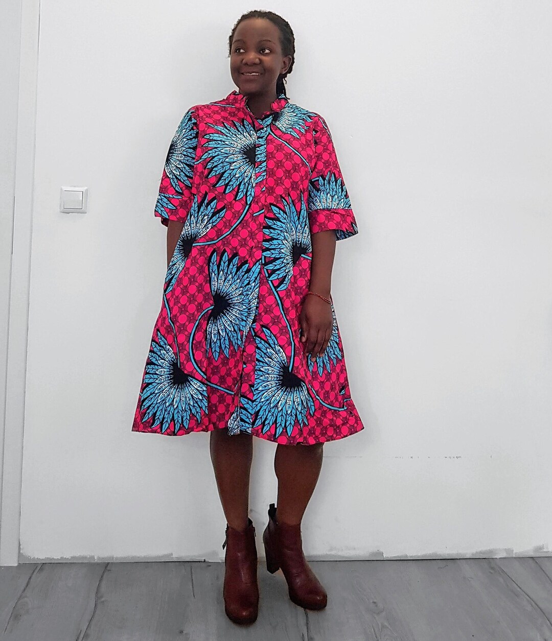 Pink Dress, Pink Shirt Dress, Dress With Pockets, Africa Dress for ...