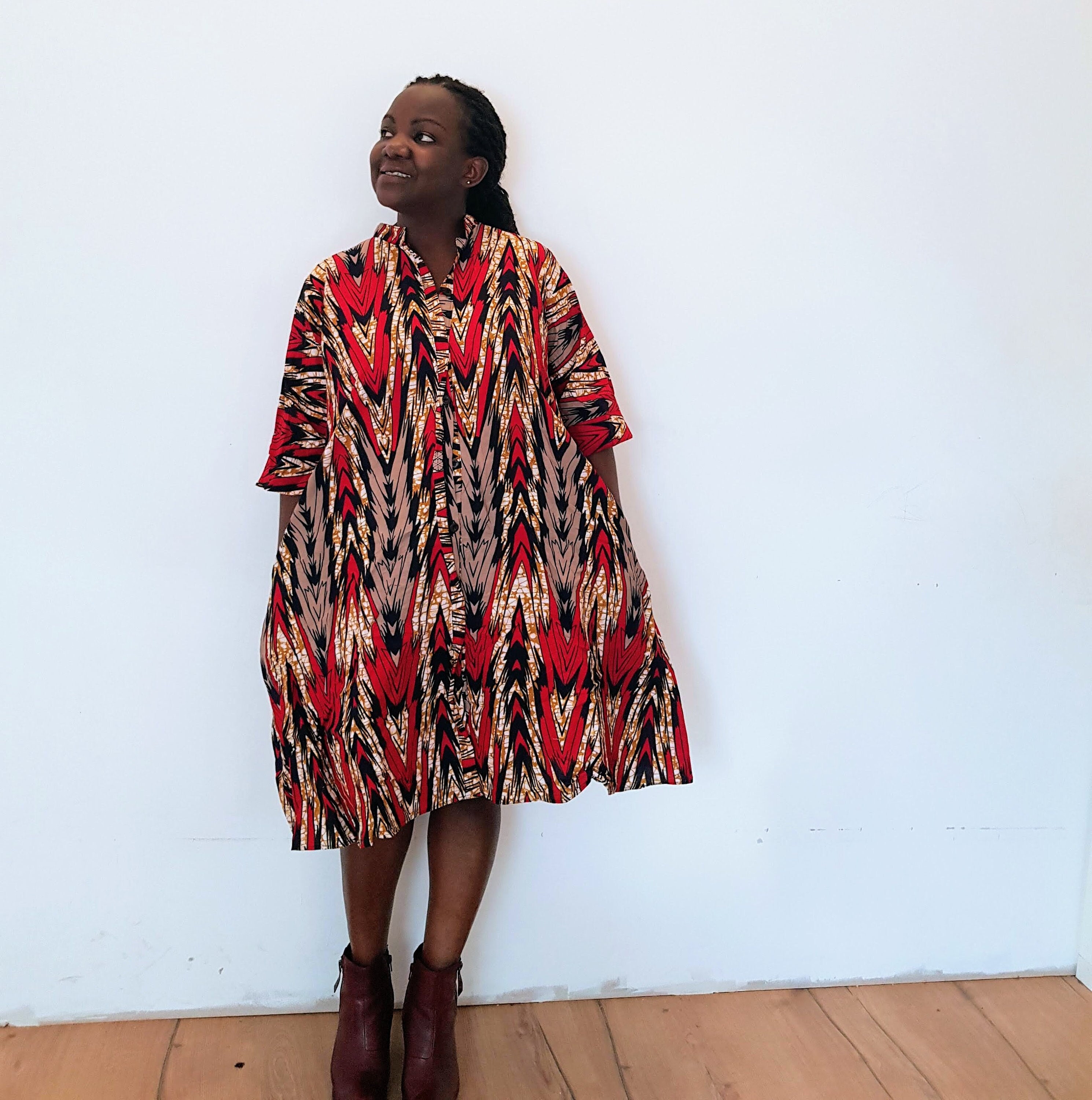 Red Dress, Africa Dress, African Print Dress With Pockets, Dress With ...