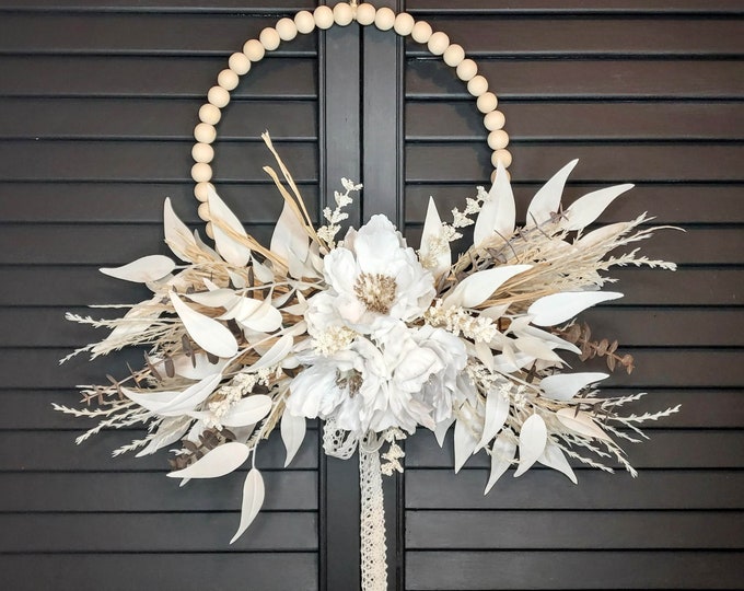 10 Boho Wood Bead Wreath for Fall / Winter Small Indoor Wreath for ...