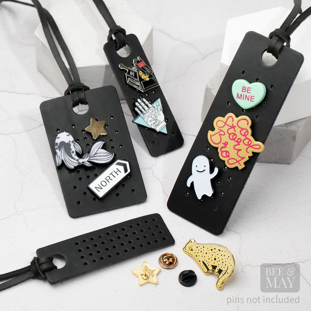 Black Leather Enamel Pin Display Tag for Handbags. Choice of Sizes ...