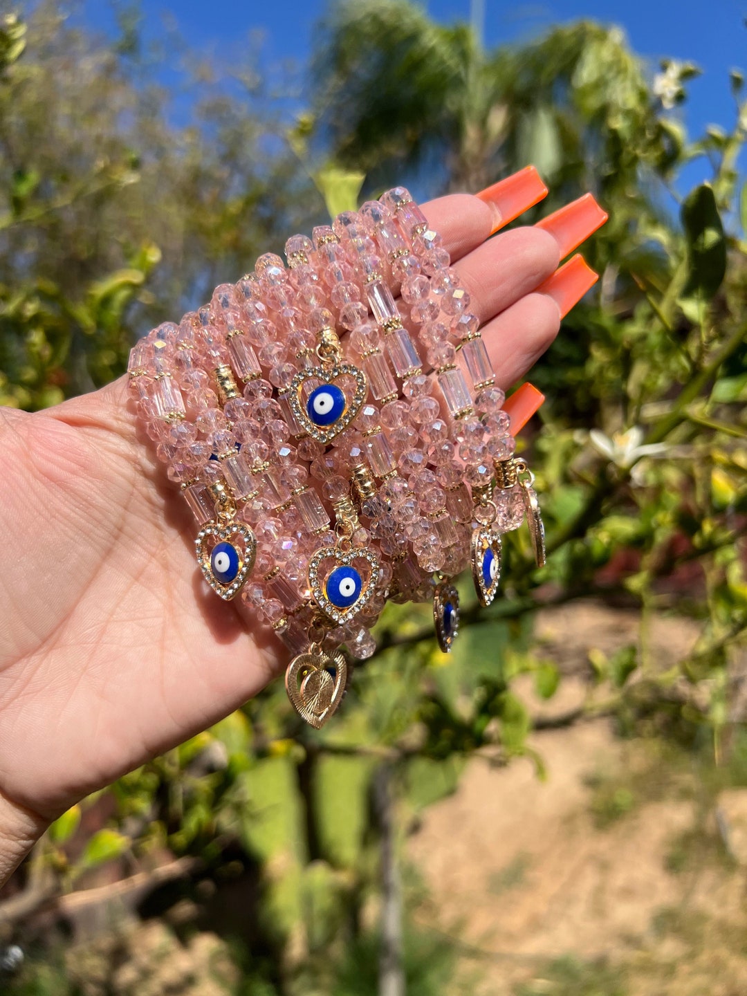 Pink Beaded Protection Bracelet, Bracelets for Women, Jewelry, Gift ...