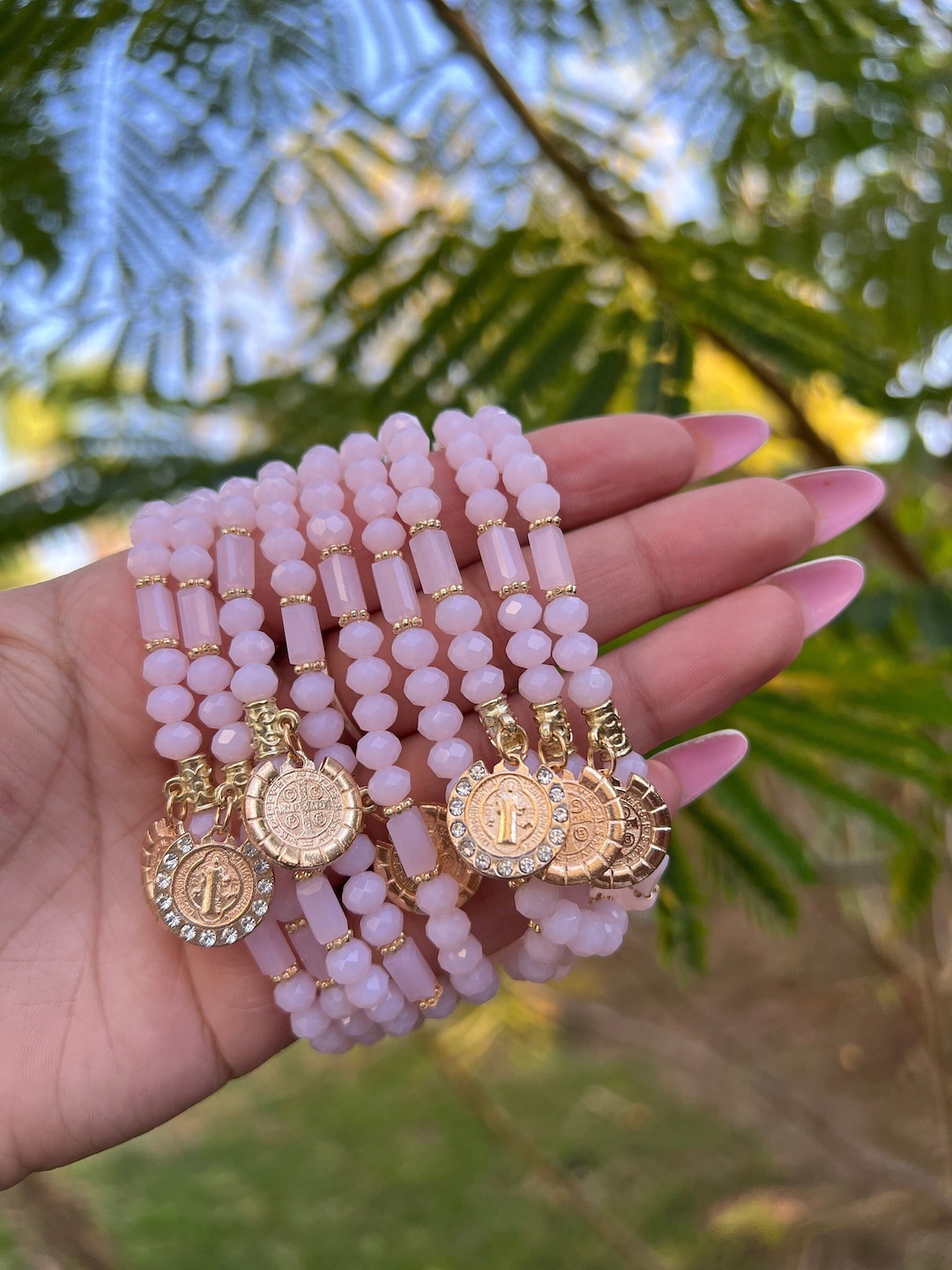 Pink Beaded Protection Bracelet, Bracelets for Women, Jewelry, Gift ...