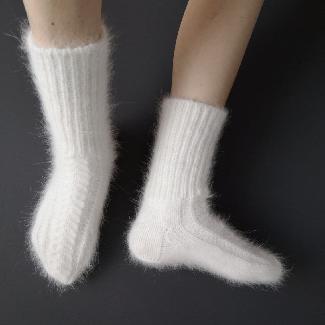 Angora Wool Socks White Knit Socks Slip socks rabbit knit | Etsy