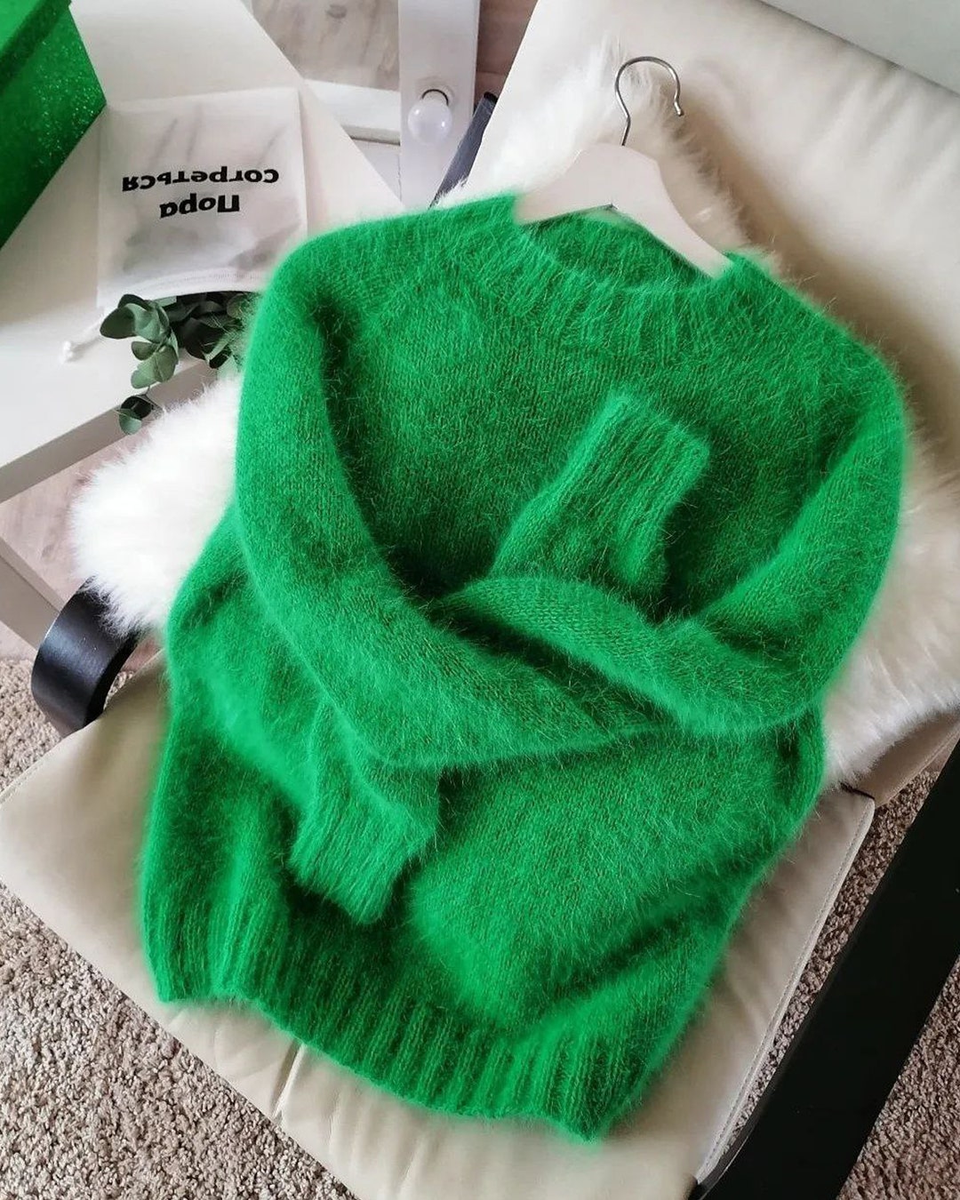 Sweater Angora Knit Women Gren Women Knit Sweater Winter Handknit ...