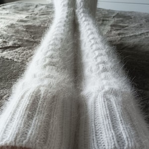 Thigh High Angora Handmade Socks, Home White Soft Sock, Rabbit Socks ...