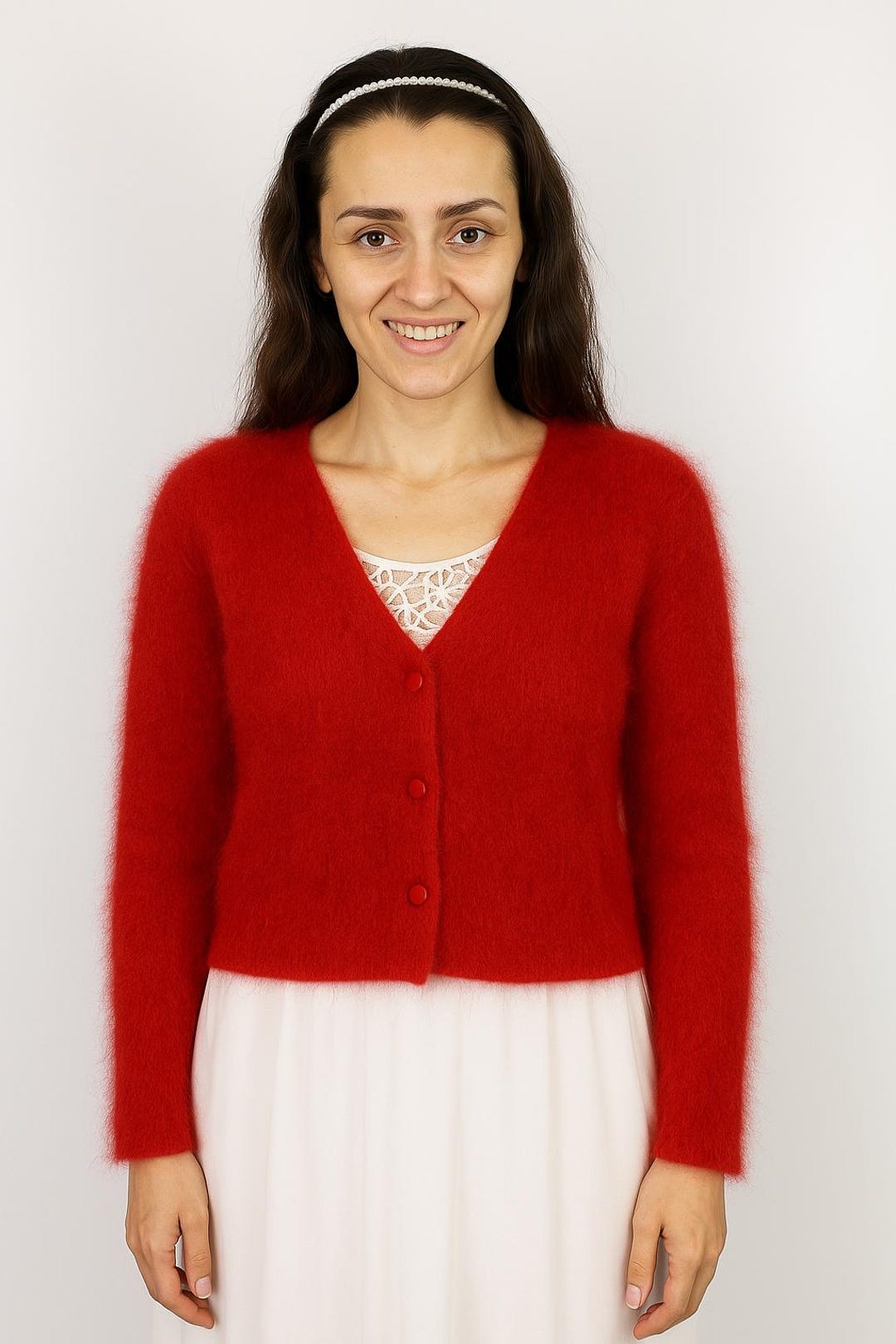Red Angora Knit Cardigan, Bridal Bolero, Fluffy Sweater - Etsy