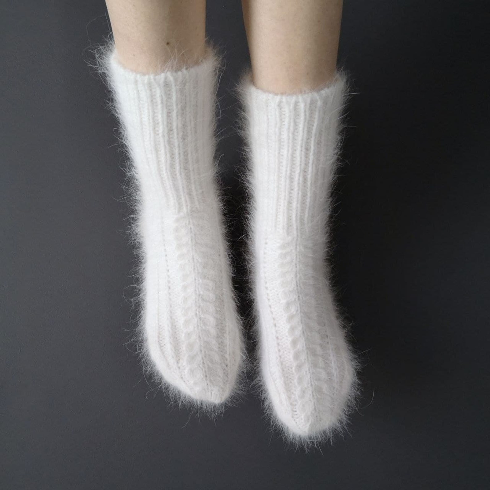 Angora Wool Socks White Knit Socks Slip Socks Rabbit Knit - Etsy