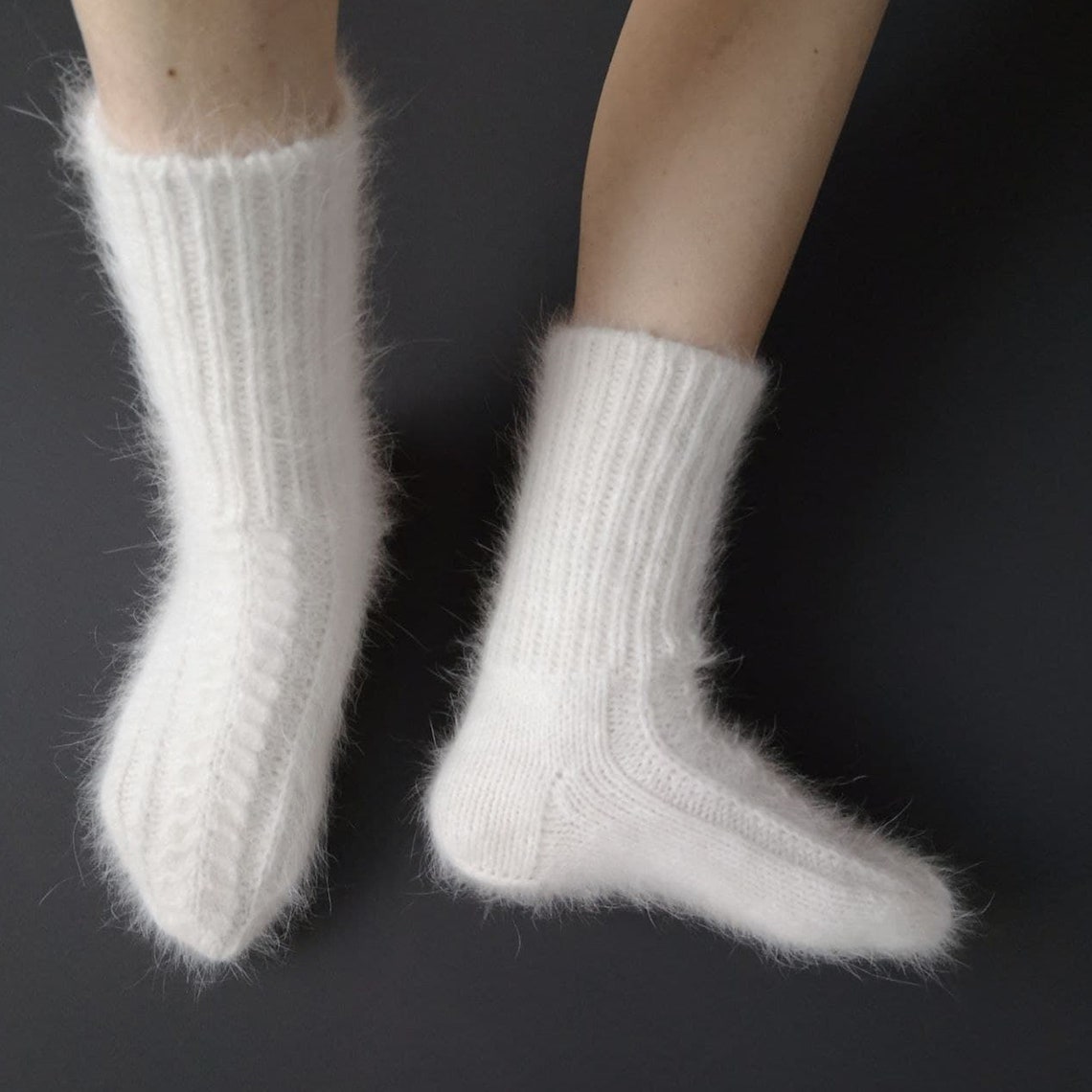 Angora Wool Socks White Knit Socks Slip Socks Rabbit Knit - Etsy