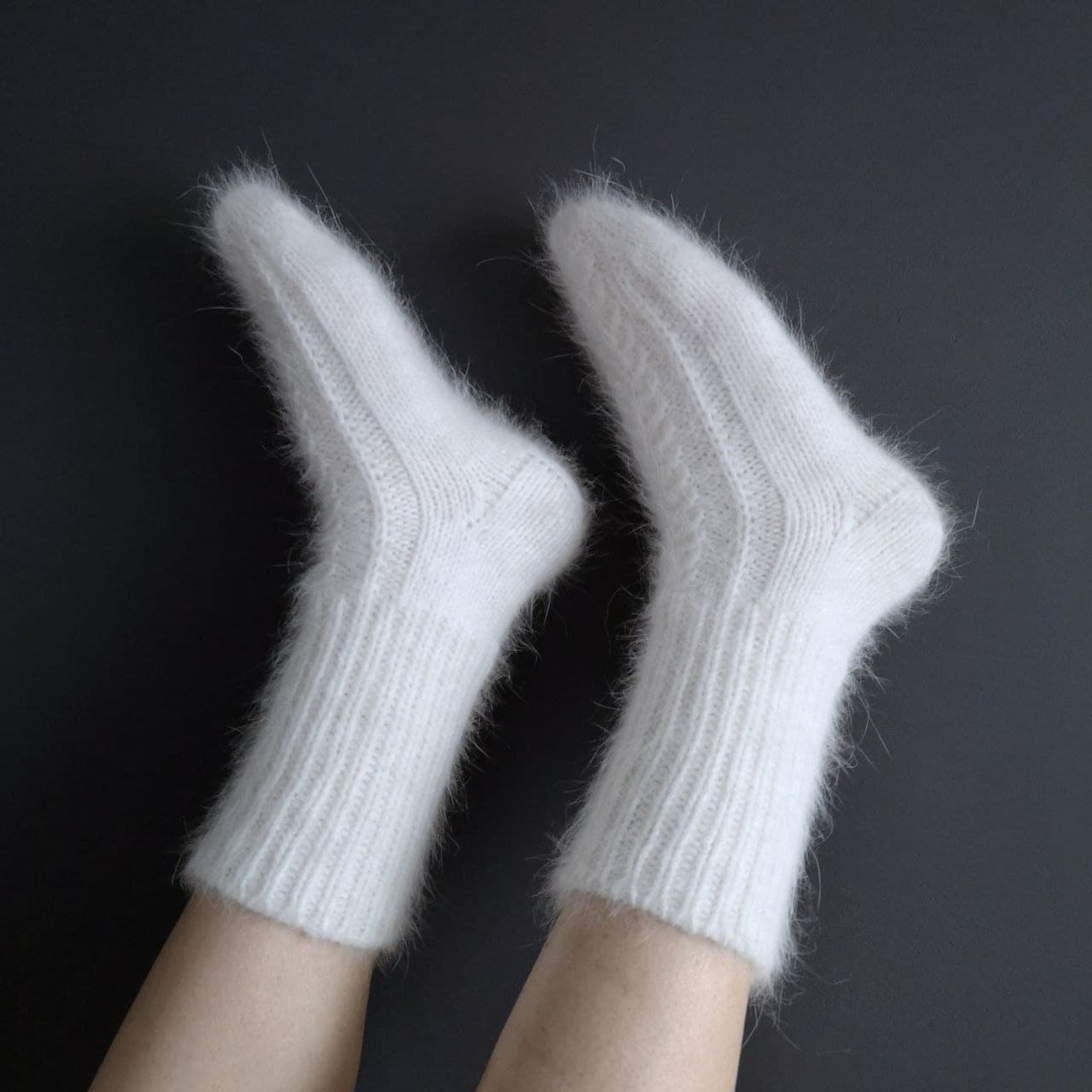 Angora Wool Socks White Knit Socks Slip Socks Rabbit Knit - Etsy