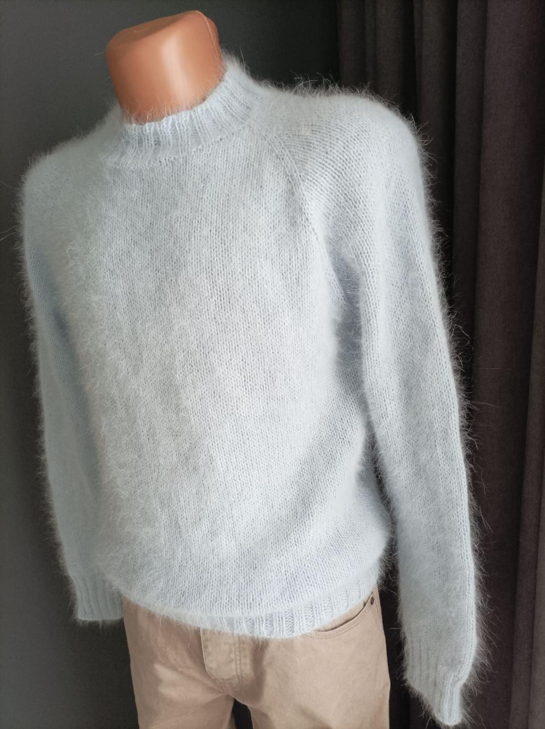 Men's Knit Pullover, Fluffy Jumper, Angora Knit Warm Winter Sweater ...