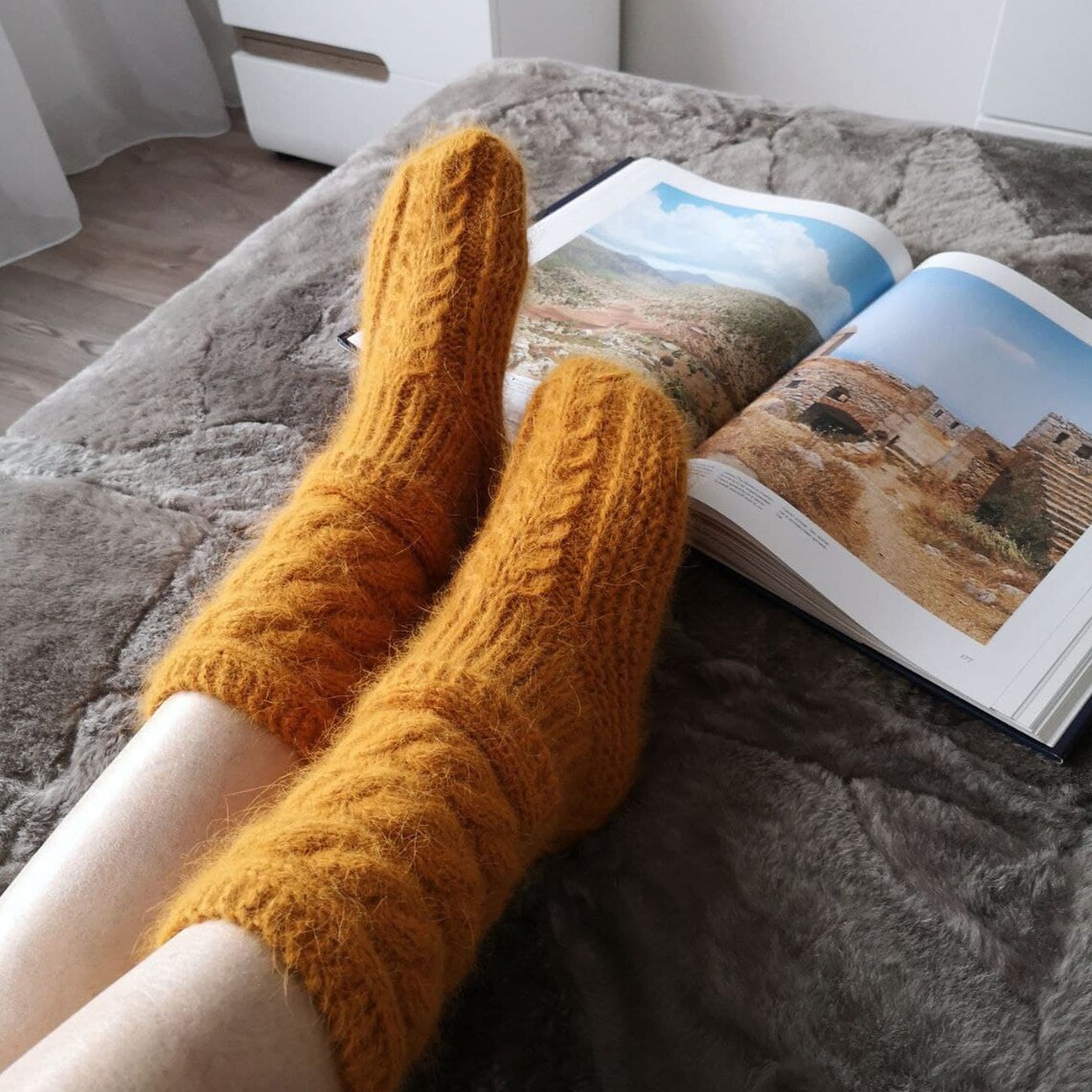 Angora Socks Sock Slippers Knit Angora Socks Wool Angora - Etsy