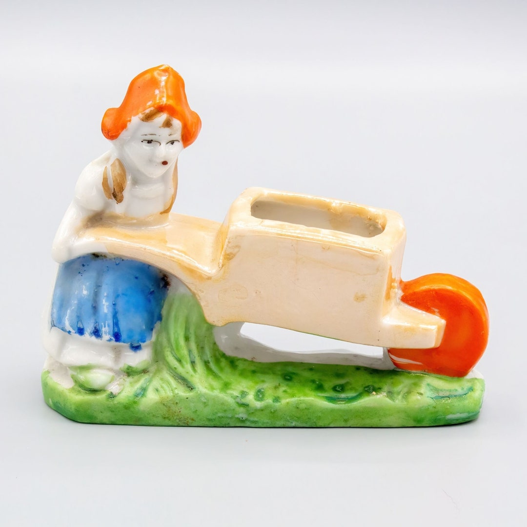 Vintage Miniature Ceramic Figurine Dutch Girl With Wheelbarrow Hand ...