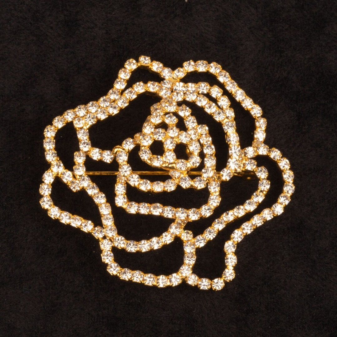 Vintage Gold Tone Rose Prong Set Rhinestone Brooch - Etsy