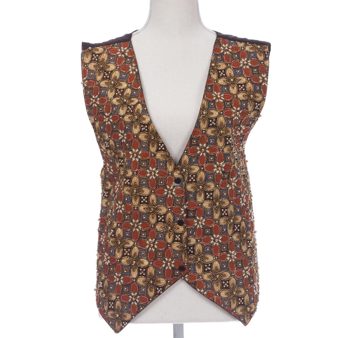 Vintage Bali Chic Brand One Size Hand Beaded Silk Vest Imported Boho ...