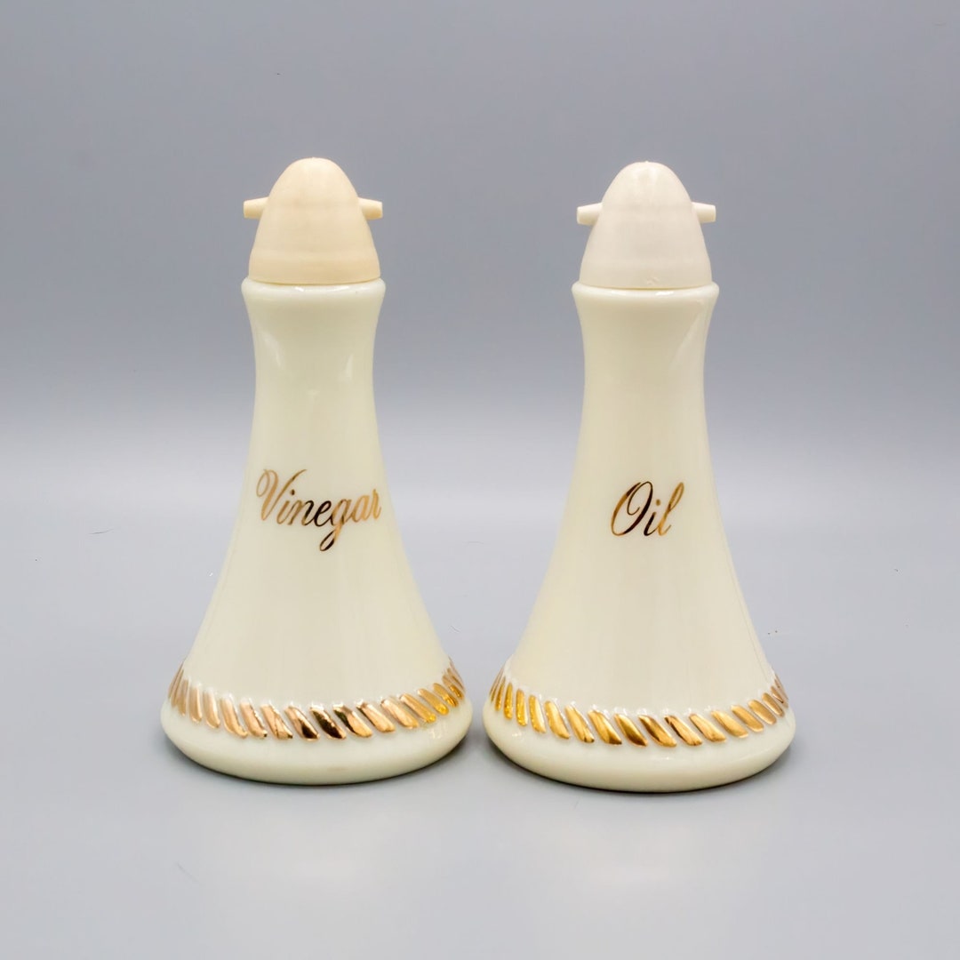 Vintage Wheatonware Glass Oil and Vinegar 24K Gilt Set - Etsy