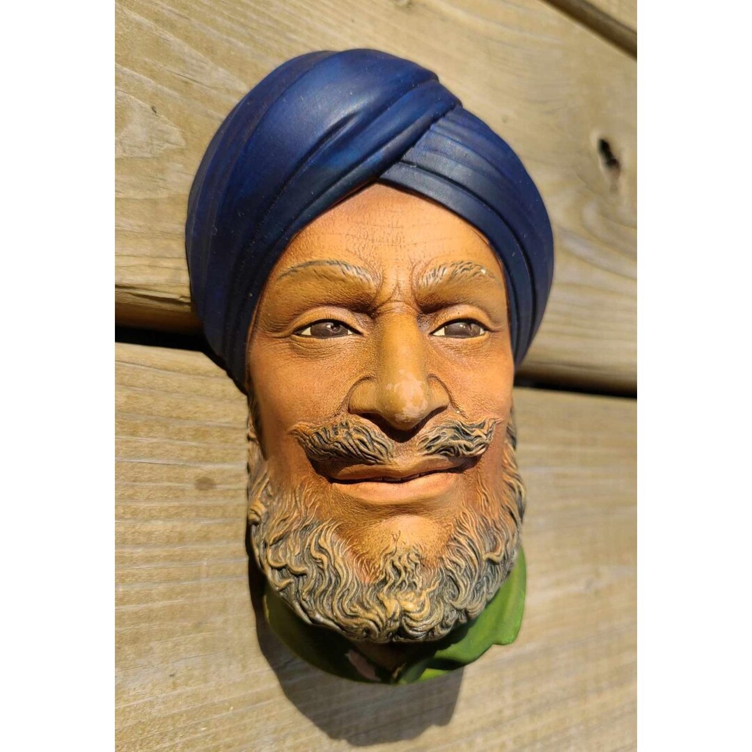 Vintage 1966 Bossons Sikh Head Chalkware Wall Art Hand Painted England ...