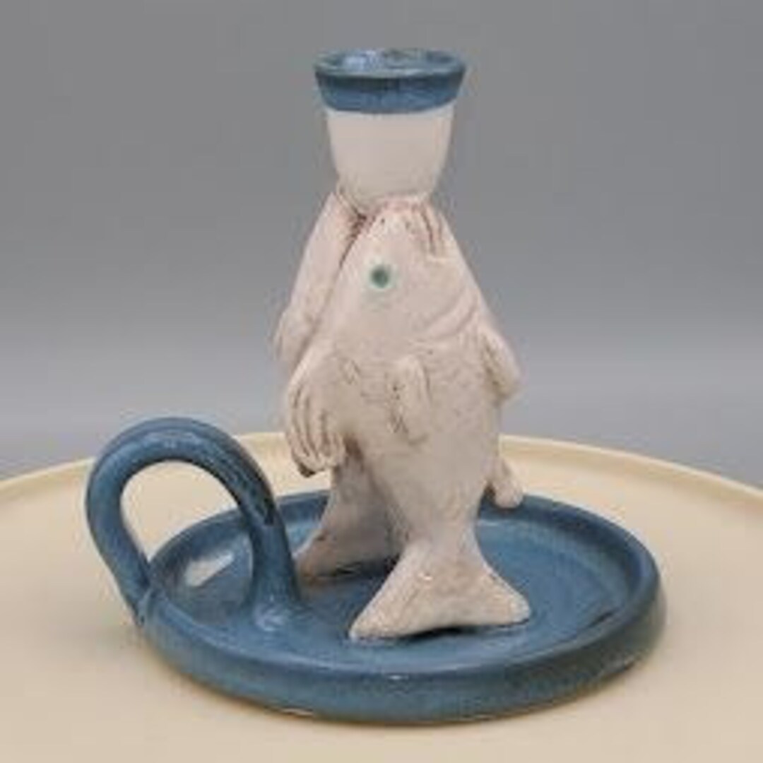 Vintage Handmade Pottery Fish Candlestick With Handle - Etsy