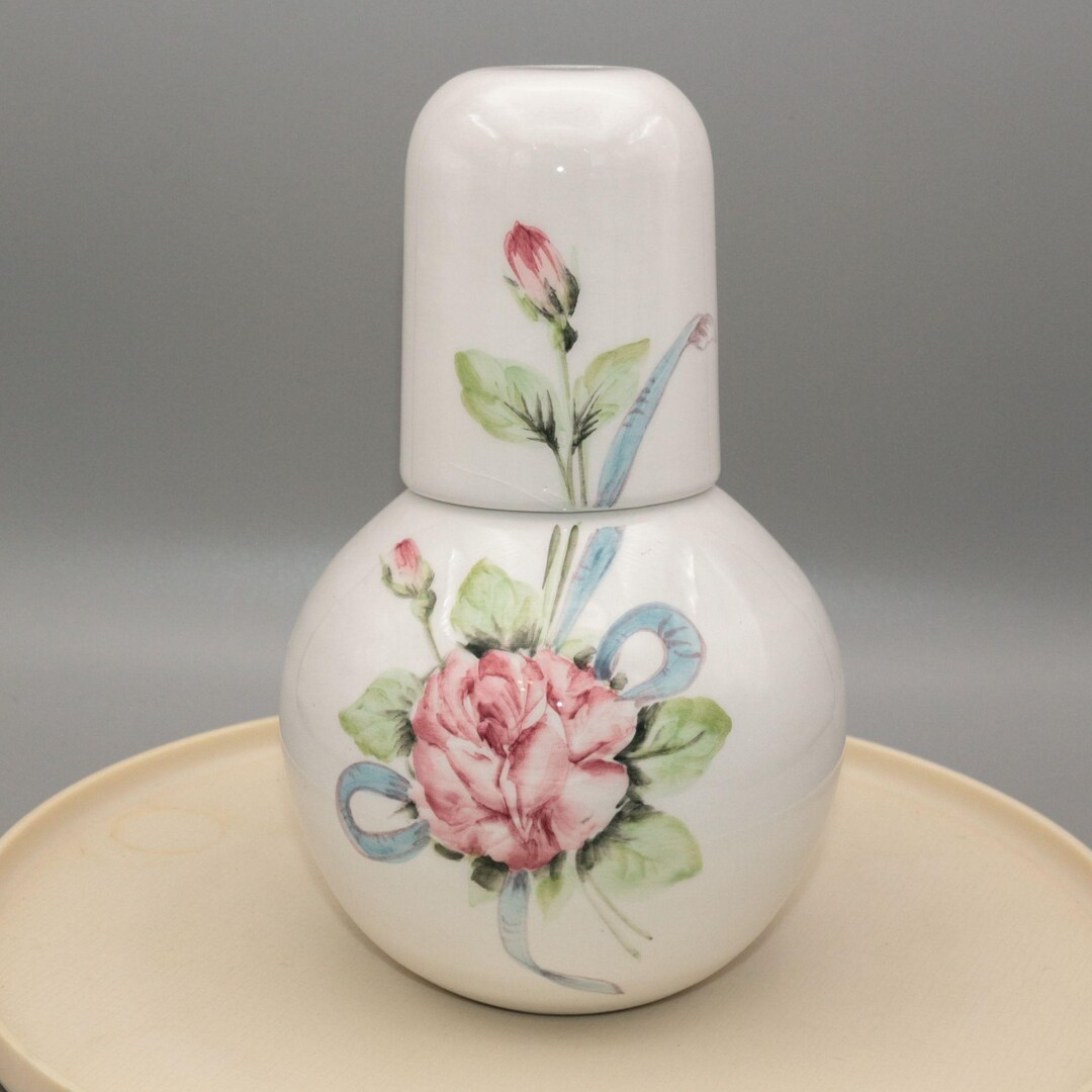 Vintage Italian Ceramic Carafe With Floral Design & Matching Cup Lid ...