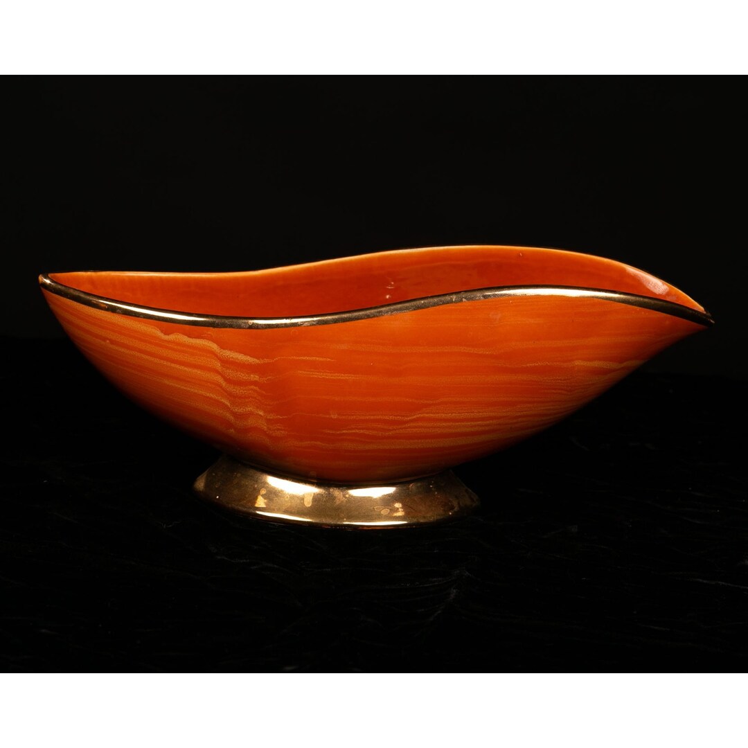 Vintage Mccoy USA Console Bowl Orange 23K Shafer Gold Trim - Etsy