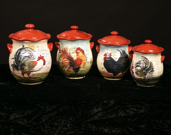Certified International Susan Winget Le Rooster Canister Set of 4 - Etsy